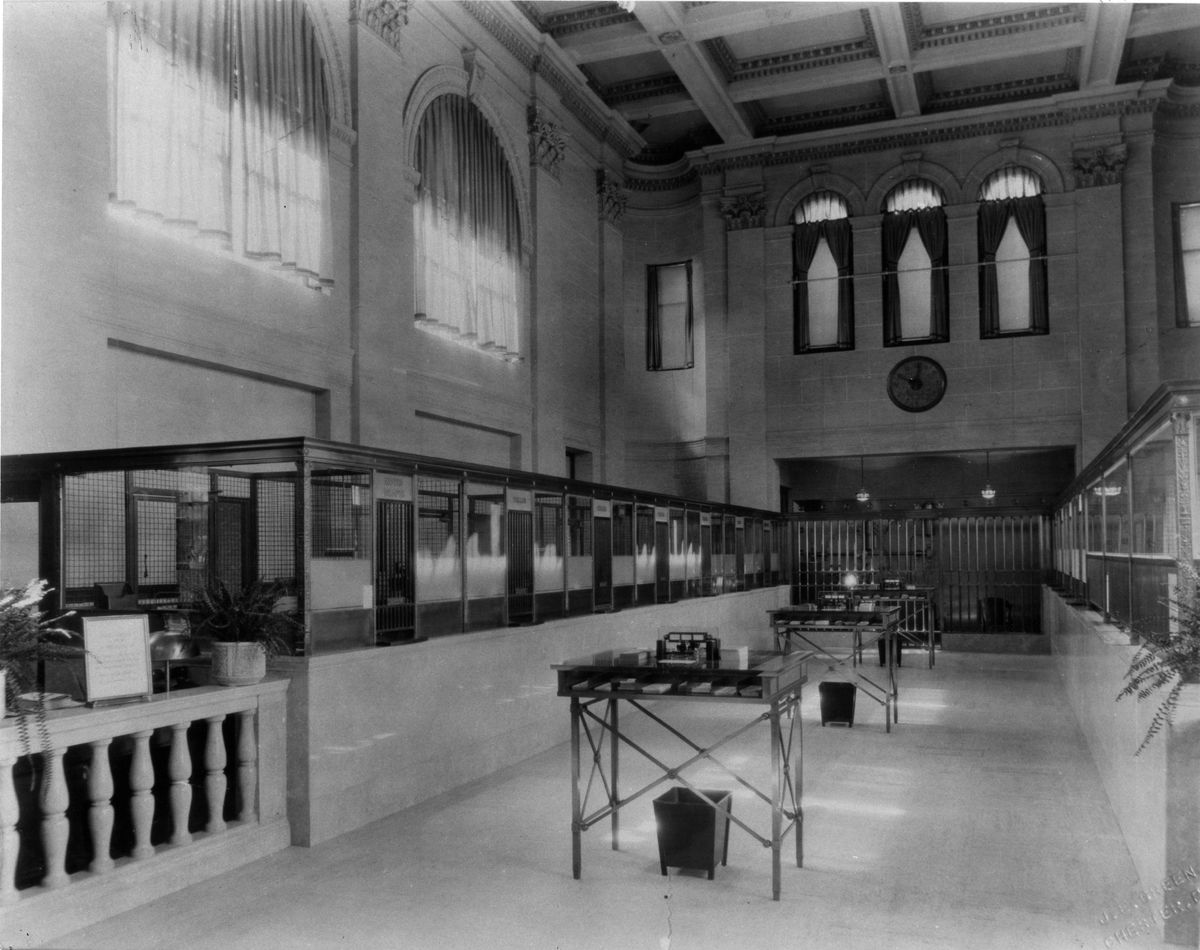 First National Bank of Media, 1927. Banking floor · Media Historic Archives